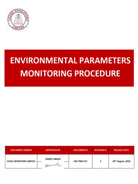 Lol Environmental Parameters Monitoring Procedure 2023 Pdf Water
