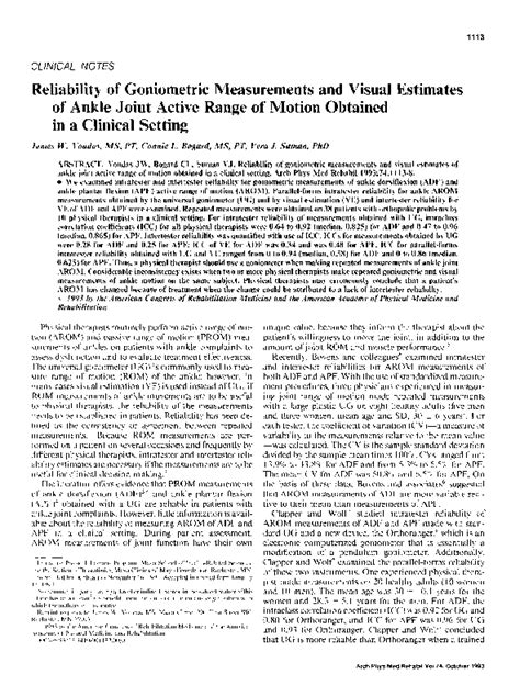 Pdf Reliability Of Goniometric Measurements And Visual Estimates Of Ankle Joint Active Range