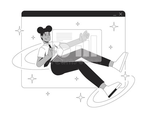 Interactive Data Analysis In Virtual Workspace Line Illustration Concept Stock Illustration