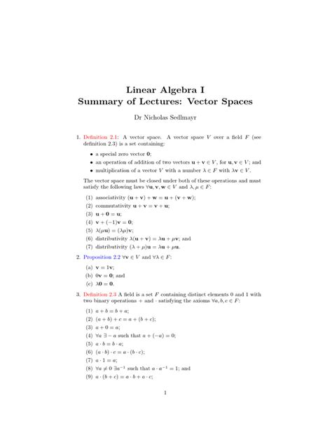 summary of lectures 02 vector spaces pdf basis linear algebra