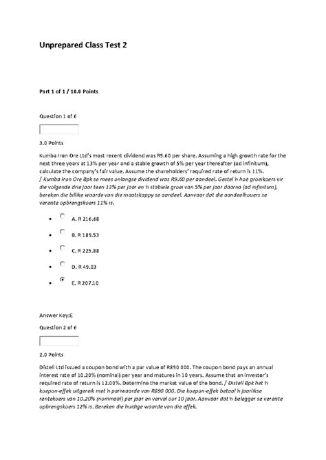 Unprepared Class Test 2 Assuming A High Growth Rate For The Next