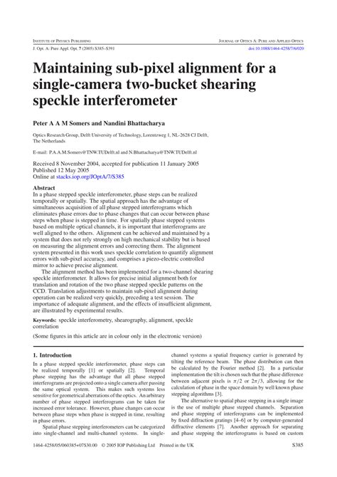 Pdf Maintaining Sub Pixel Alignment For A Single Camera Two Bucket Shearing Speckle Interferometer