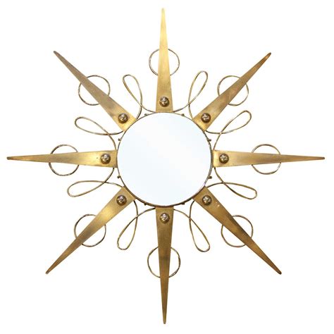 Mid-Century Modern English Gilt Metal Starburst with Convex Mirror ...