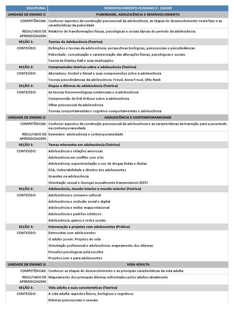 Plano De Ensino Desenvolvimento Humano Ii Pdf Adolescência