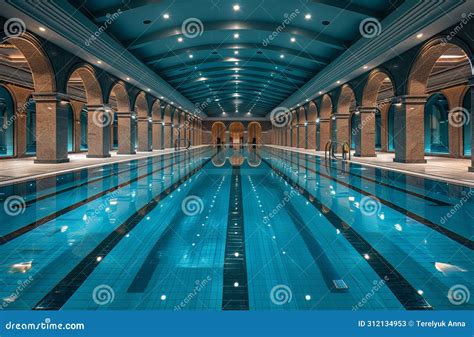 indoor swimming pool with columns and arches in spa hotel stock image