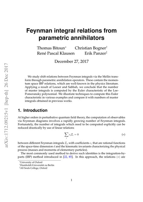 Pdf Feynman Integral Relations From Parametric Annihilators