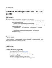 Covalent Bonding Lab DC Chemistry A Covalent Bonding Exploration Lab 36 Points Objectives