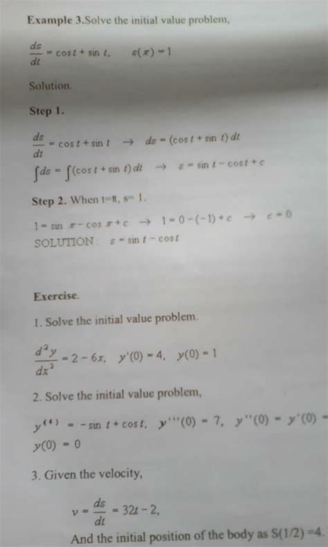 Solved Exercise 1 Solve The Initial Value Problem Chegg Com