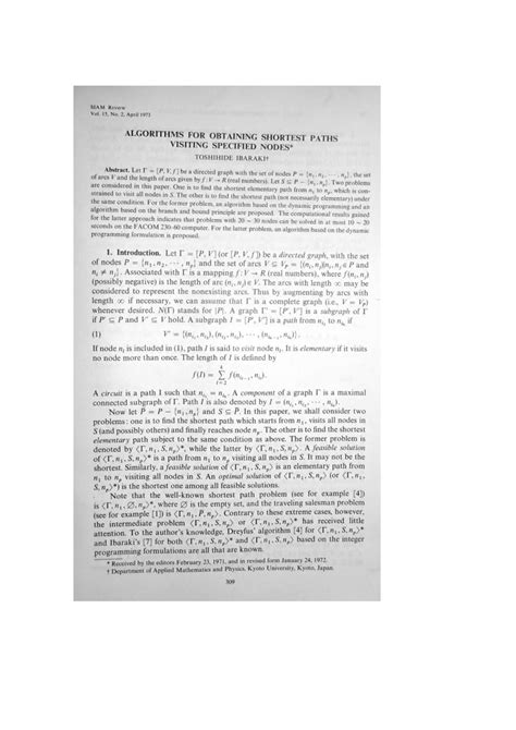 Pdf Algorithms For Obtaining Shortest Paths Visiting Specified Nodes