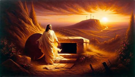 Oil Painting Illustration Of Resurrection Of Jesus Christ With Empty