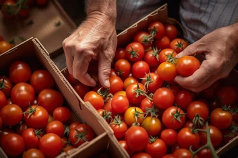 Premium Ai Image Hand Sorting Red Tomatoes Generative Ai