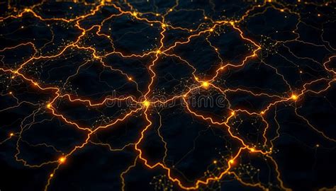 Glowing Network Abstract Dark Background Orange Lines Nodes Stock Illustration Illustration Of