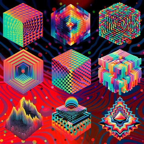 Editable Abstract Psychedelic Cubic Shape Premium Editable Design