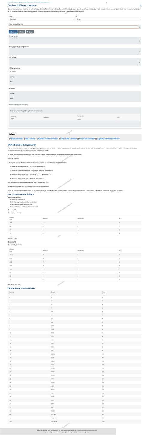 Decimal To Binary Converter Online Calculatorfree