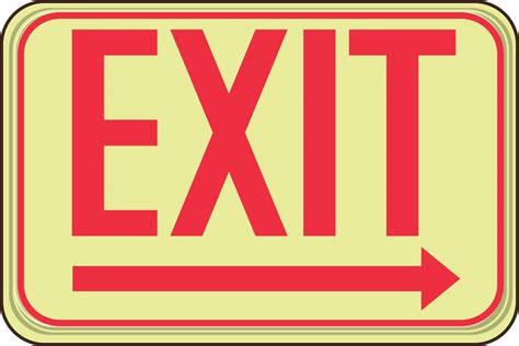 Exit Right Arrow Glow In The Dark Safety Sign PAR725