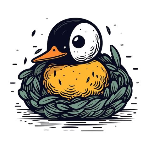 Premium Vector Vector Illustration Of A Duck In A Nest Hand Drawn Style