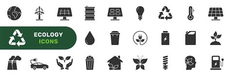 환경 생태 실루엣 아이콘 세트를 저장합니다 녹색 에너지 문자 모양 아이콘입니다 태양열 전기 재생 가능 전력 에코 하우스 자동차 공장 깨끗한 자연 환경 상징 벽지 고립된 벡터