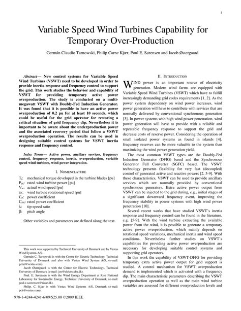 Pdf Variable Speed Wind Turbines Capability For Temporary Over Production