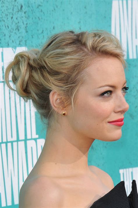 Emma Stone Wavy Ash Blonde Bun Updo Hairstyle Steal Her Style