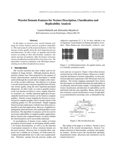 Pdf Wavelet Domain Features For Texture Description Classification And Replicability Analysis
