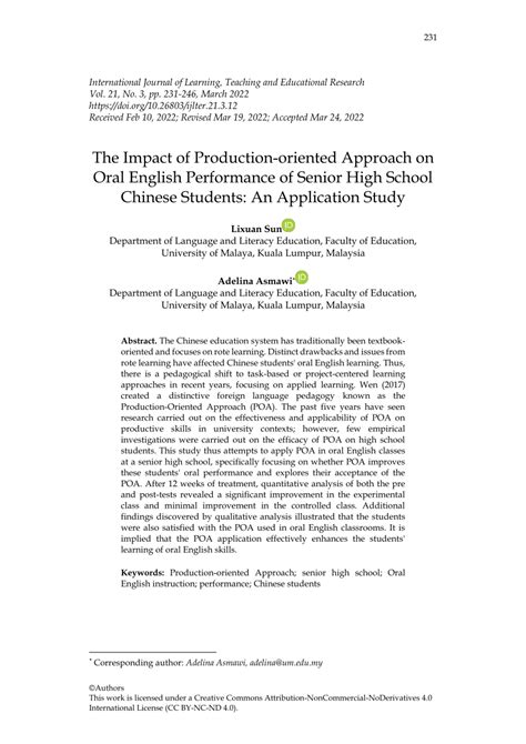Pdf The Impact Of Production Oriented Approach On Oral English Performance Of Senior High