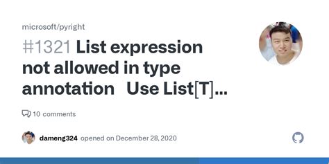 List Expression Not Allowed In Type Annotation Use List T Instead · Issue 1321 · Microsoft