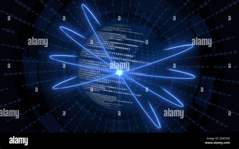 Abstract Digital Earth With Binary Code In Blue Design With Binary Rays