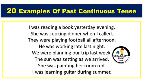 20 Examples Of Past Continuous Tense Vocabulary Point