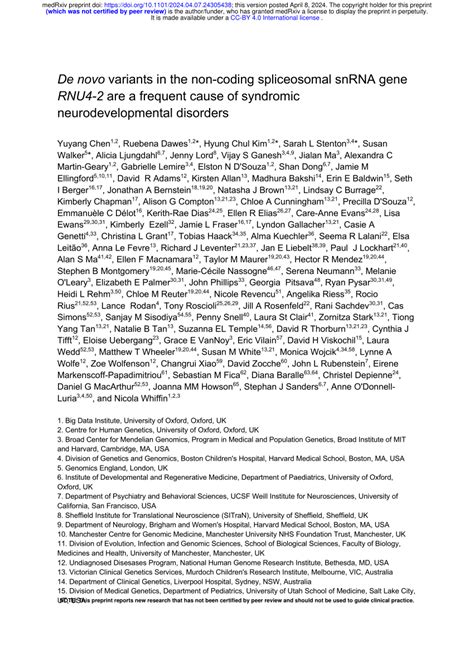 PDF De Novo Variants In The Non Coding Spliceosomal SnRNA Gene RNU Are A Frequent Cause Of