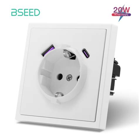 Розетка Bseed одинарная с Usb и Type C входами быстрая зарядка 20w Настенный розетка с когтями