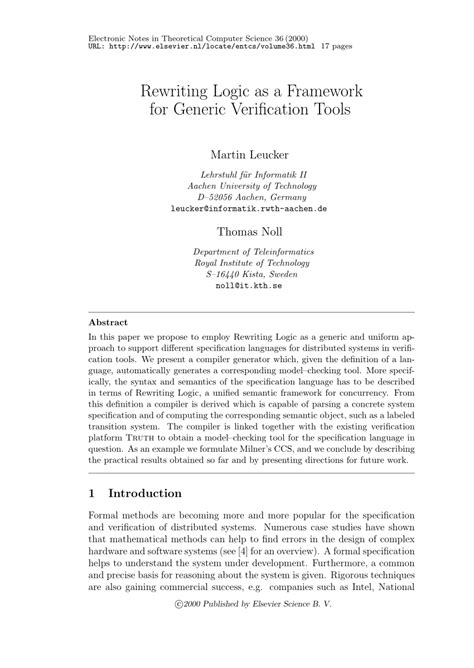 Pdf Rewriting Logic As A Framework For Generic Verification Tools