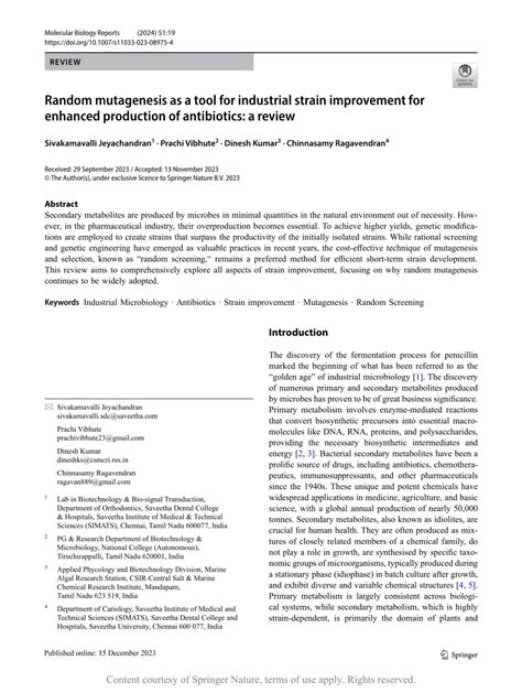 Random Mutagenesis As A Tool For Industrial Strain Improvement For