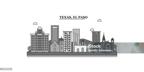 United States El Paso City Skyline Isolated Vector Illustration Icons