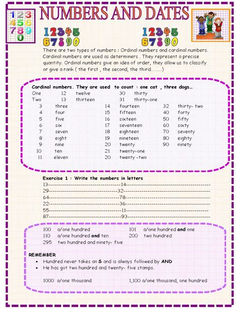 Numbers And Dates Lesson And Exercises Fun Activities Games Grammar Drills 77093 Pdf Syntax