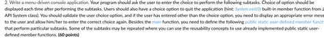 Solved 2 Write A Menu Driven Console Application Your