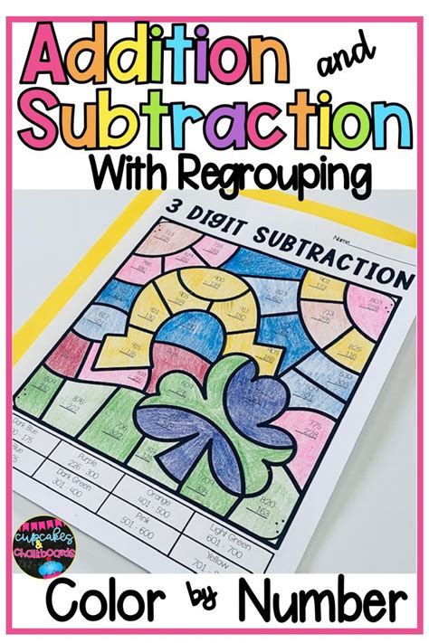 3 Digit Addition And Subtraction Color By Number Spring Coloring Pages Subtraction Addition