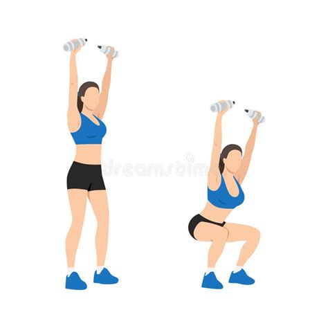 woman doing overhead water bottle squats exercise flat vector 向量例证