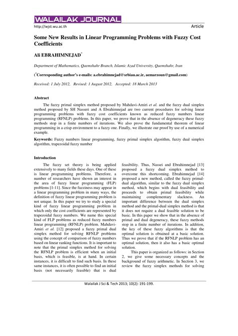 Pdf Some New Results In Linear Programming Problems With Fuzzy Cost