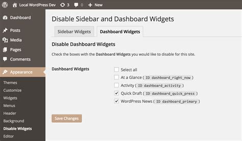 widget disable wordpress plugin