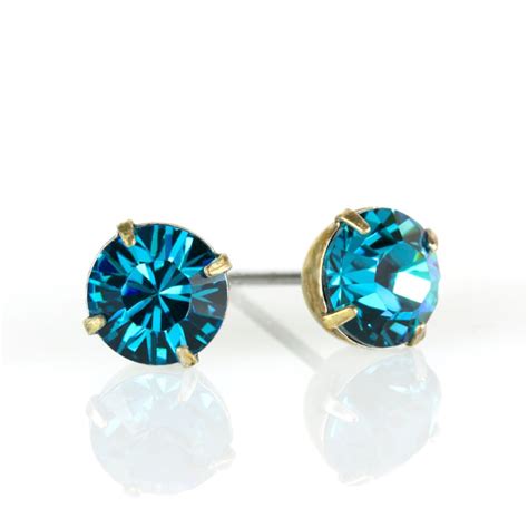 Brass Indicolite Crystal Stud Earrings Available At Anne Koplik Designs