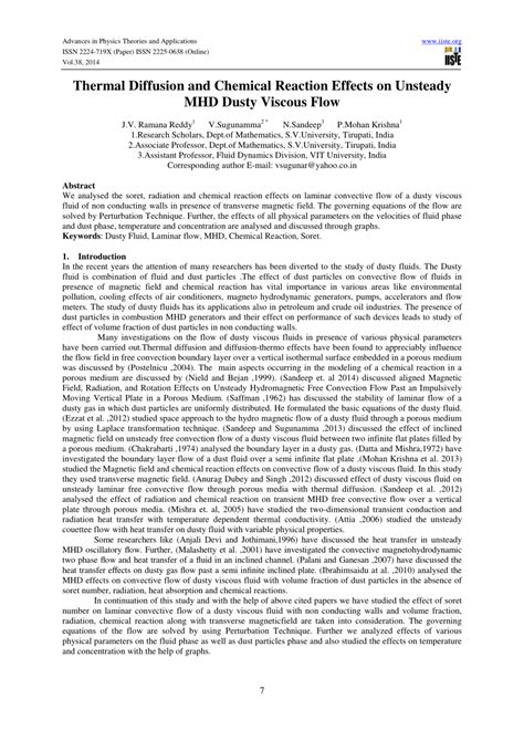 Pdf Thermal Diffusion And Chemical Reaction Effects On Unsteady Mhd Dusty Viscous Flow