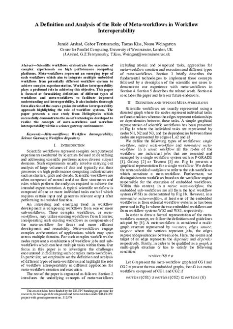 pdf a definition and analysis of the role of meta workflows in