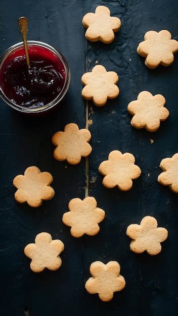 Flower Biscuits With Raspberry Jam Premium Ai Generated Image
