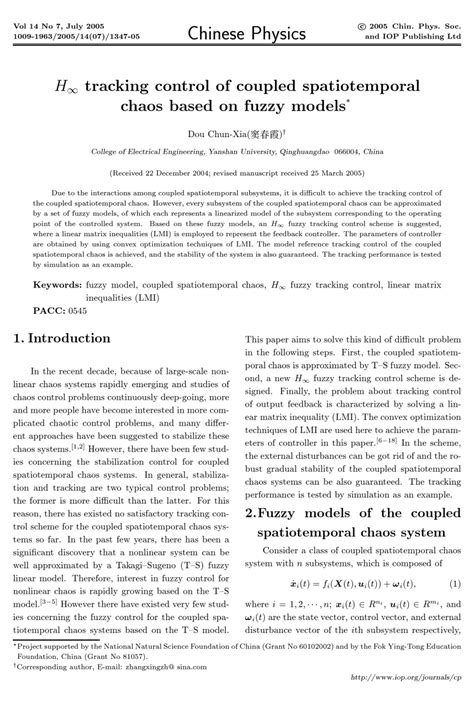 Pdf H∞ Tracking Control Of Coupled Spatiotemporal Chaos Based On