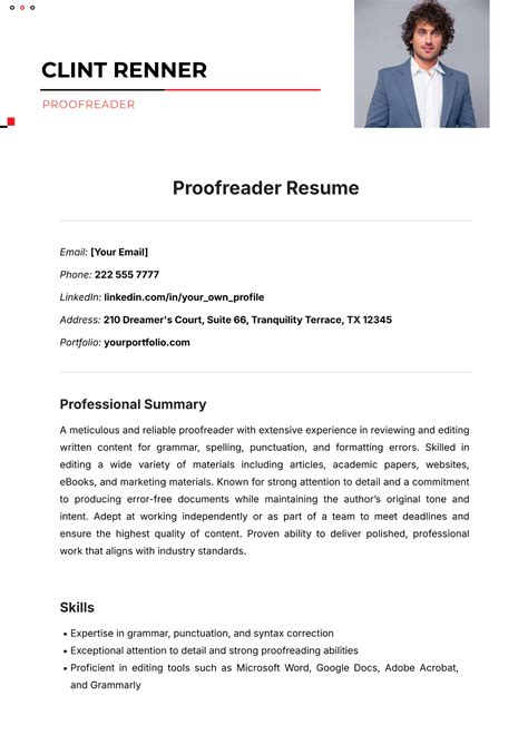 Free Proofreader Resume Template To Edit Online