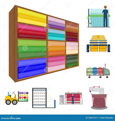 Textile Industry Cartoon Icons In Set Collection For Designtextile Equipment And Fabrics Vector