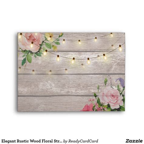 Elegant Rustic Wood Floral String Lights Wedding Envelope Zazzle