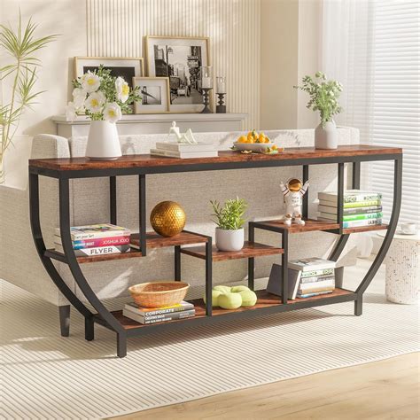 70 86 Extra Long Console Table Sofa Table And Storage Shelves Entryway