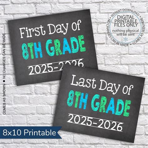 Printable First Day And Last Day Of Eighth Grade 2025 2026 First Day Of