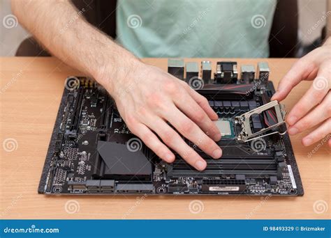 plug in cpu microprocessor to motherboard socket stock image image